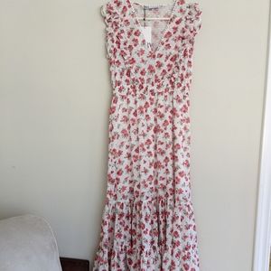 Zara | Dresses | Zara New Ruffled Midi Dress Red White Floral | Poshmark